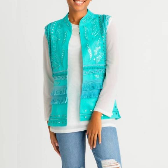 berek | Jackets & Coats | New Berek Turquoise Long Mirrored Vest In ...